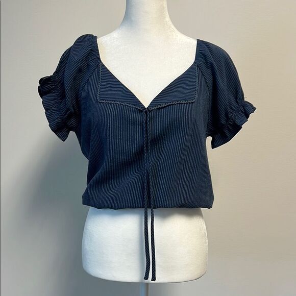 Allie Rose | Tops | New Allierose Navy Blue And White Stripes Short ...